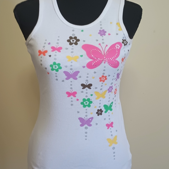 Place | Shirts & Tops | A White Tang Top With Designs Of Color | Poshmark